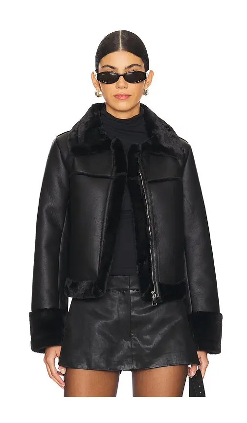 Superdown Faux Leather Jacket With Fur Trim