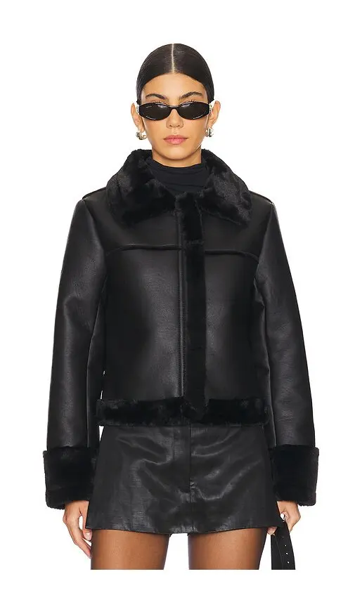 Superdown Faux Leather Jacket With Fur Trim