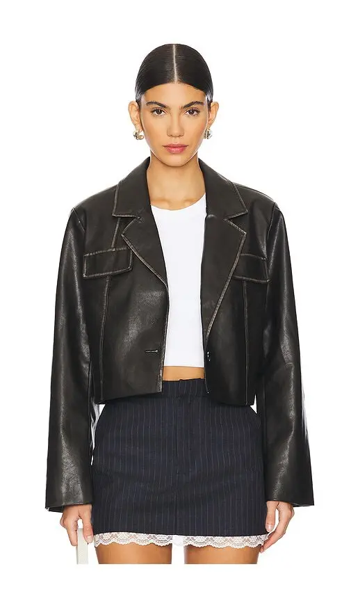 Superdown Blakely Faux Leather Cropped Jacket