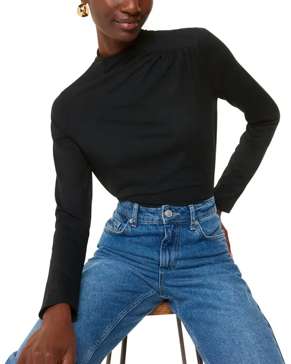 Whistles Ruched Front High Neck Top - Black