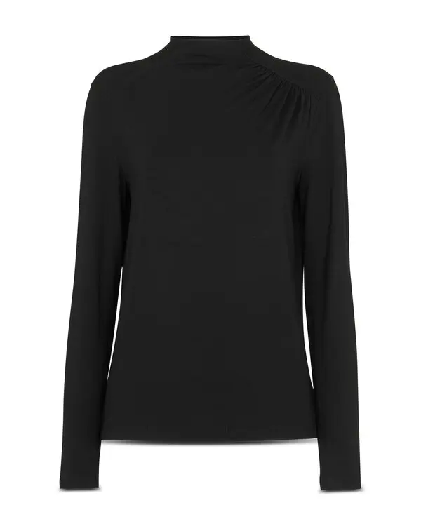 Whistles Ruched Front High Neck Top - Black
