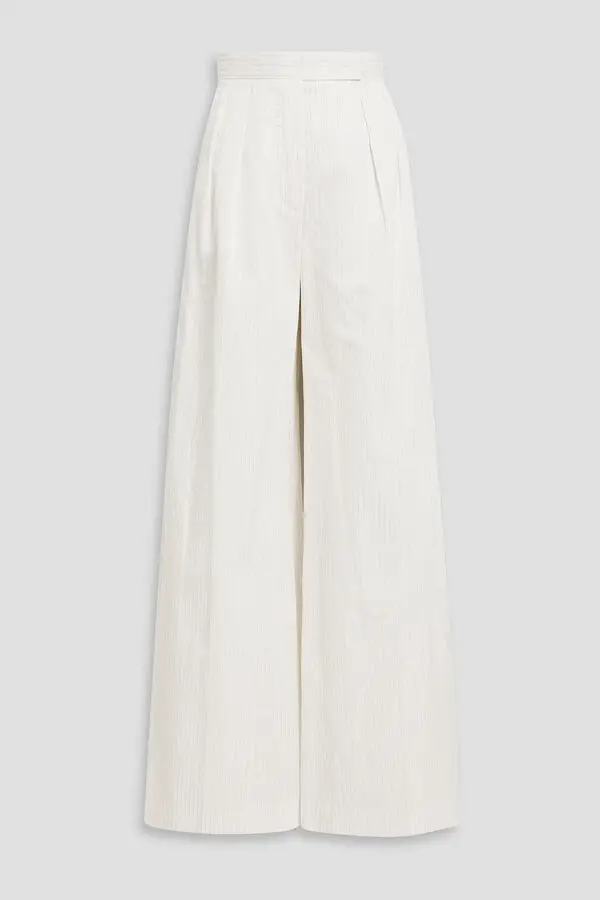 Max Mara Pleated Striped Wide-leg Pants - White