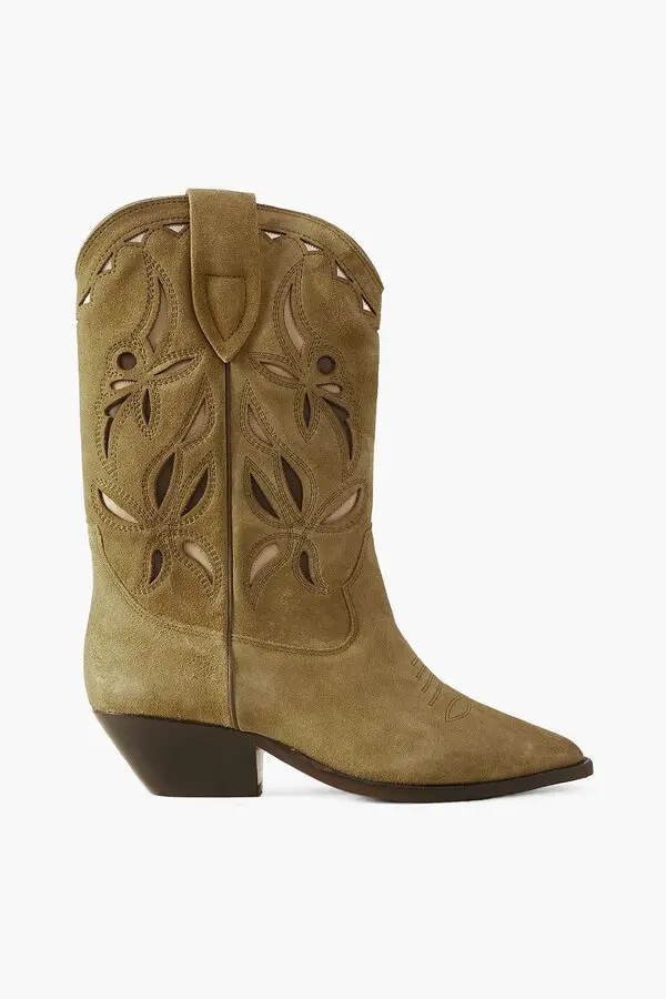 Isabel Marant Étoile Duerto Suede Laser-cut Cowboy Boots - Taupe