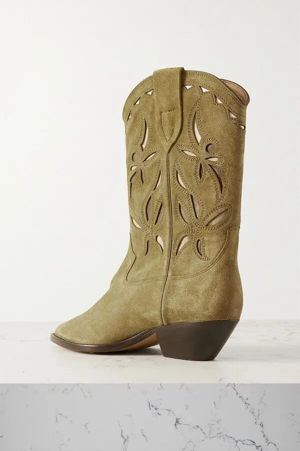 Isabel Marant Étoile Duerto Suede Laser-cut Cowboy Boots - Taupe