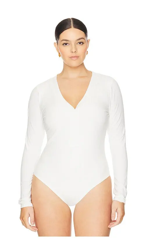 Good American Ribbed Henley Bodysuit