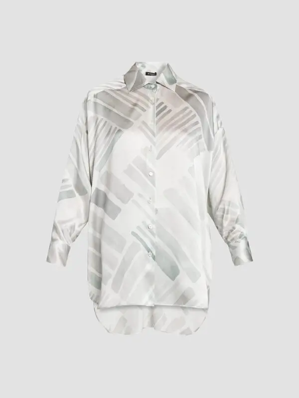 Kiton Abstract Silk Oversized Long-sleeve Shirt