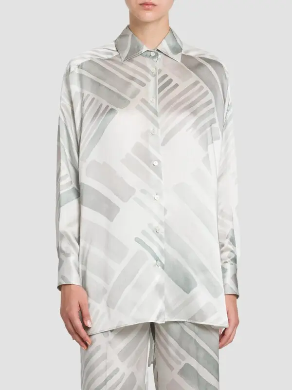 Kiton Abstract Silk Oversized Long-sleeve Shirt