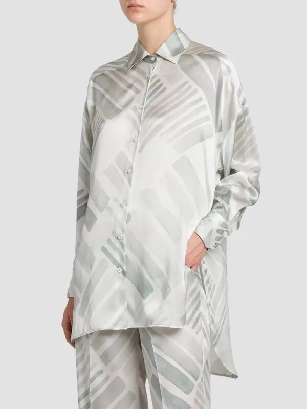 Kiton Abstract Silk Oversized Long-sleeve Shirt
