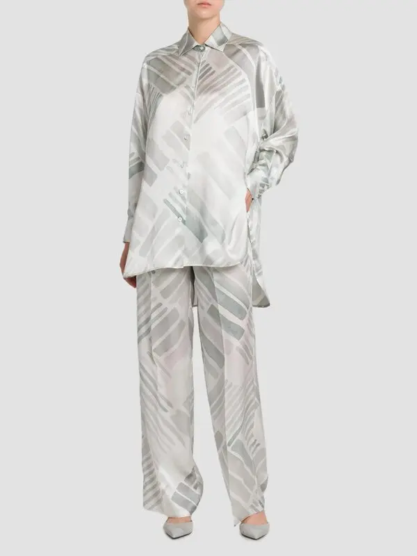 Kiton Abstract Silk Oversized Long-sleeve Shirt