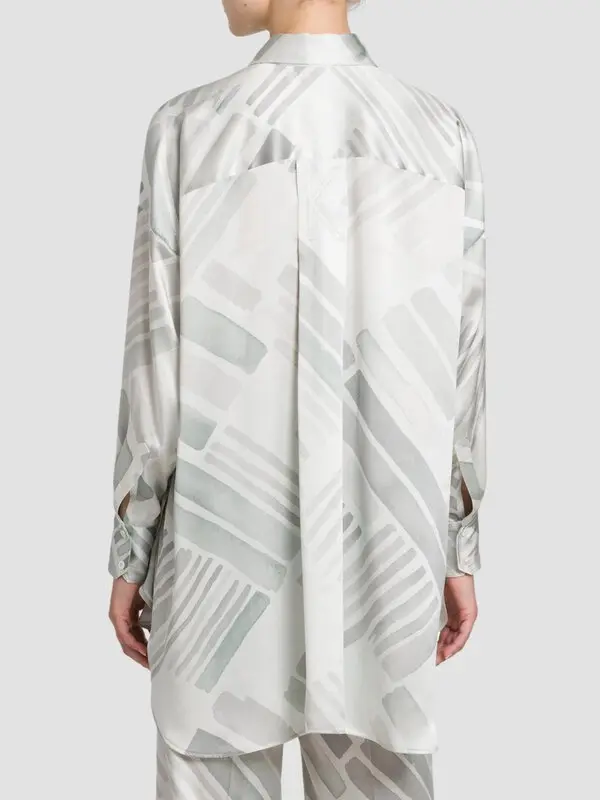 Kiton Abstract Silk Oversized Long-sleeve Shirt