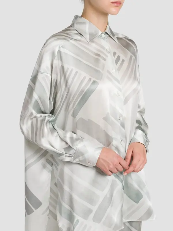 Kiton Abstract Silk Oversized Long-sleeve Shirt