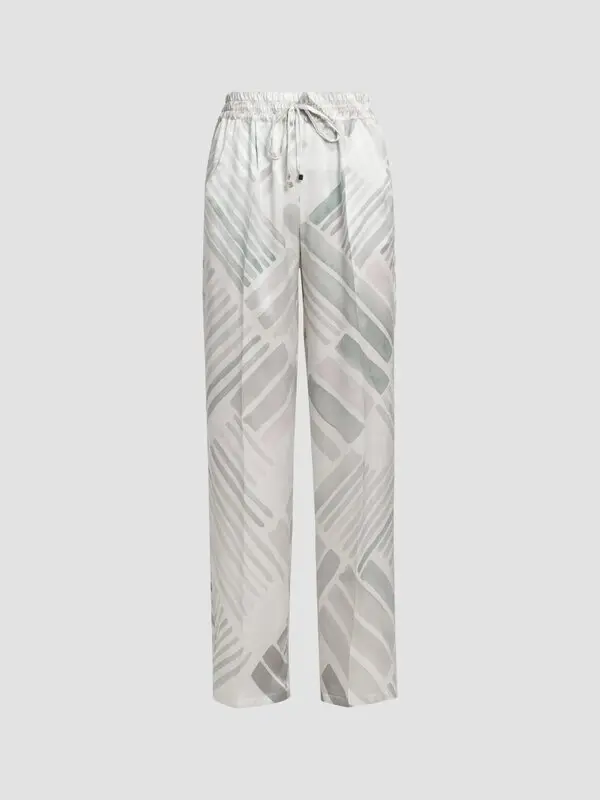 Kiton Abstract Silk Drawstring Straight-leg Pants