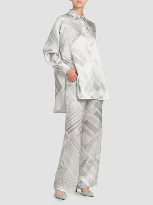 Kiton Abstract Silk Drawstring Straight-leg Pants