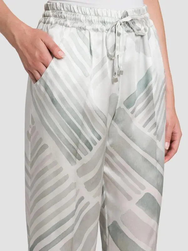 Kiton Abstract Silk Drawstring Straight-leg Pants