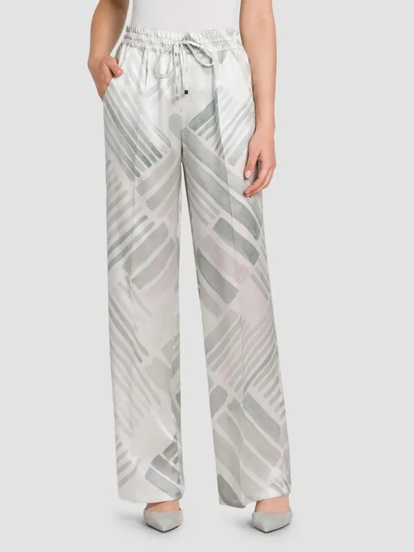 Kiton Abstract Silk Drawstring Straight-leg Pants