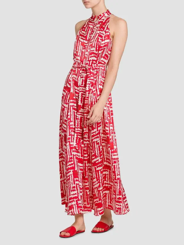 Kiton Printed Silk Sleeveless Midi-dress