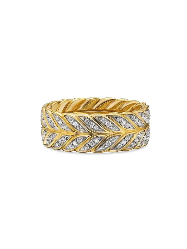 David Yurman Chevron Pave Band Ring In 18k Yellow Gold