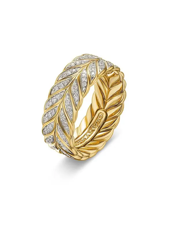 David Yurman Chevron Pave Band Ring In 18k Yellow Gold
