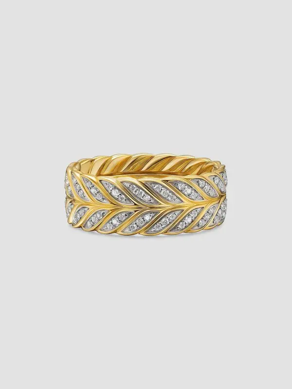 David Yurman Chevron Pave Band Ring In 18k Yellow Gold - Diamond