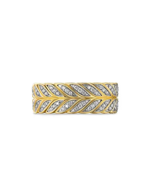 David Yurman Chevron Pave Band Ring In 18k Yellow Gold