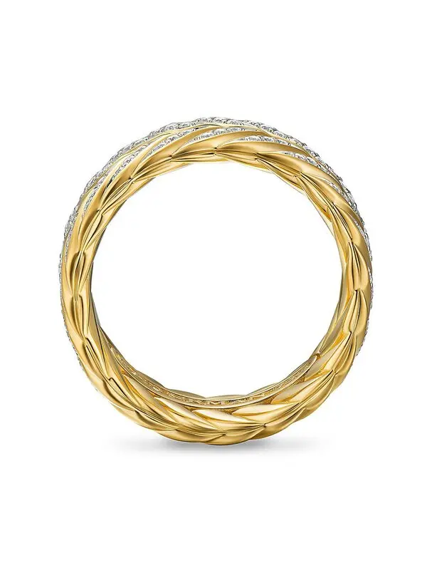 David Yurman Chevron Pave Band Ring In 18k Yellow Gold