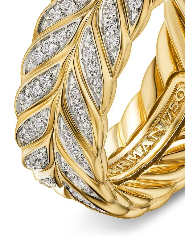 David Yurman Chevron Pave Band Ring In 18k Yellow Gold