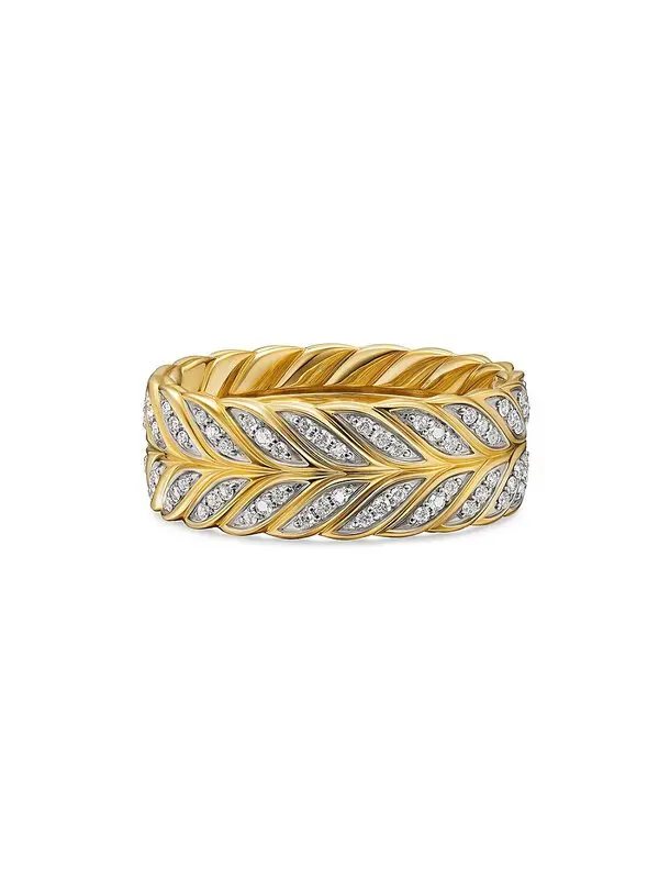 David Yurman Chevron Pave Band Ring In 18k Yellow Gold