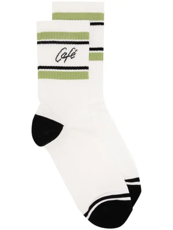 CAFÉ KITSUNÉ Intarsia-knit Logo Socks - White