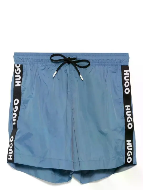 Hugo Logo Trim Swim Shorts - Blue