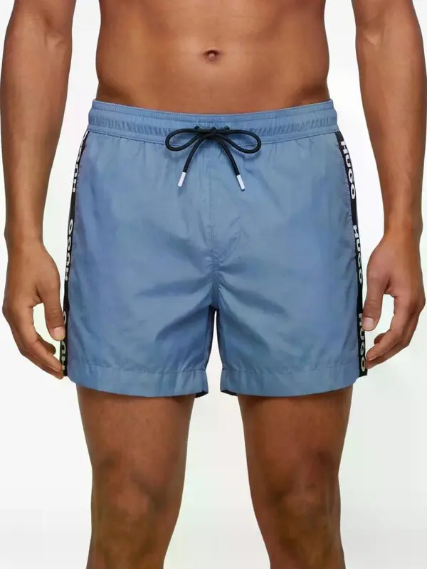 Hugo Logo Trim Swim Shorts - Blue
