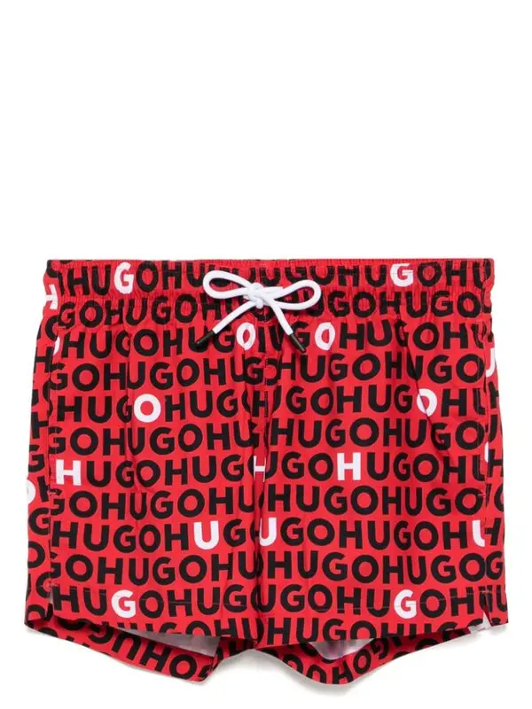 BOSS Logo Print Swim Shorts - Red
