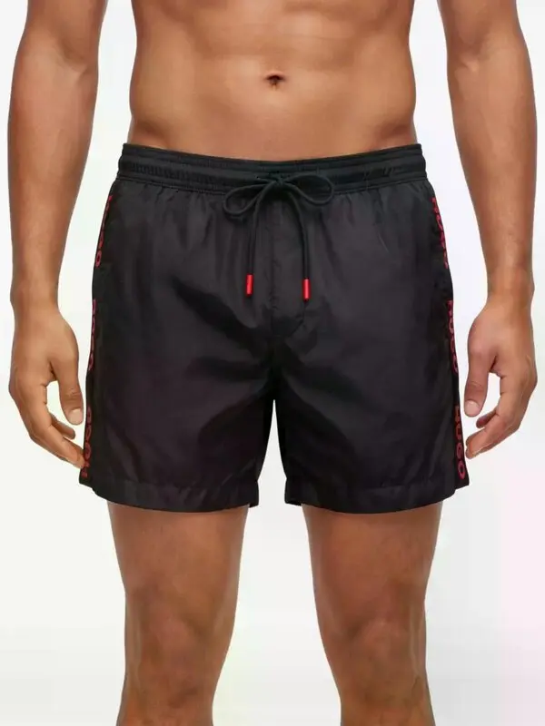 Hugo Logo Trim Swim Shorts - Black