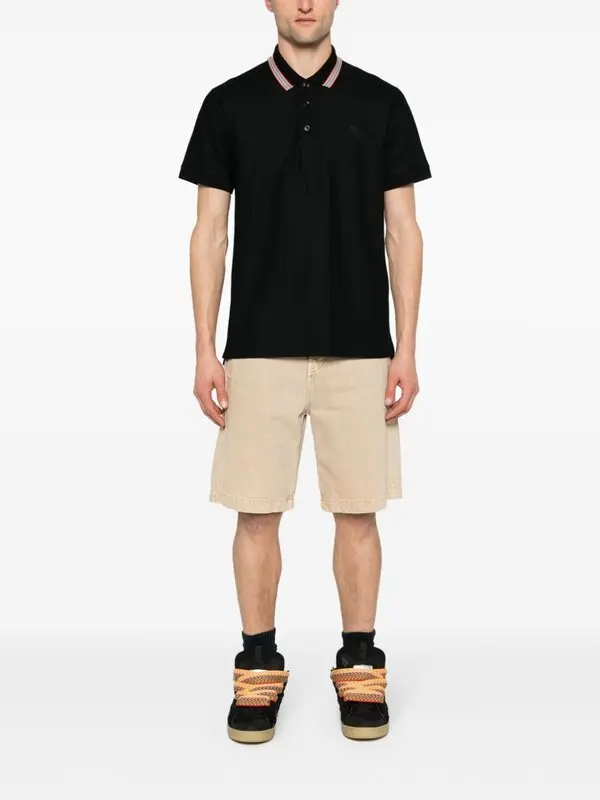 Burberry Icon Stripe Cotton Polo Shirt - Black