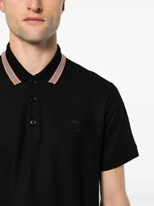 Burberry Icon Stripe Cotton Polo Shirt - Black