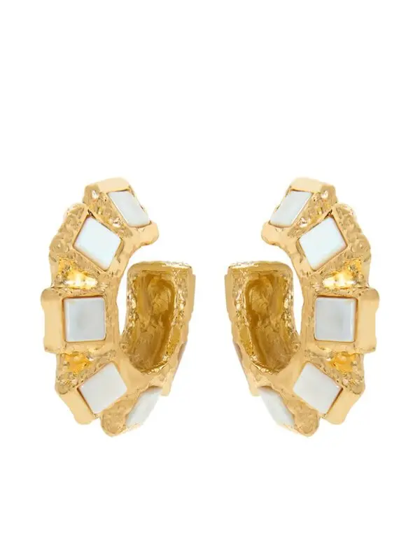 Oscar De La Renta Stone Hoop Earrings - Gold