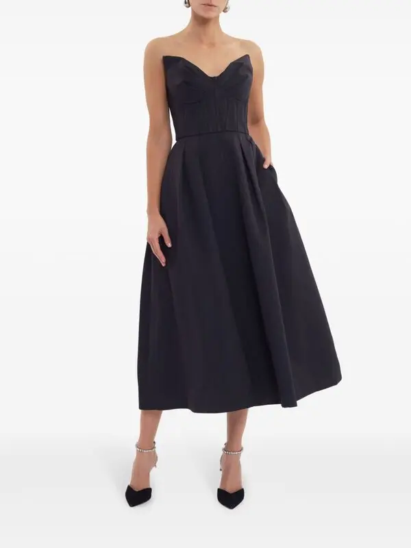 rebecca vallance luiza pleated strapless midi dress Rebecca Vallance Luiza Strapless Pleated Moire Midi Dress