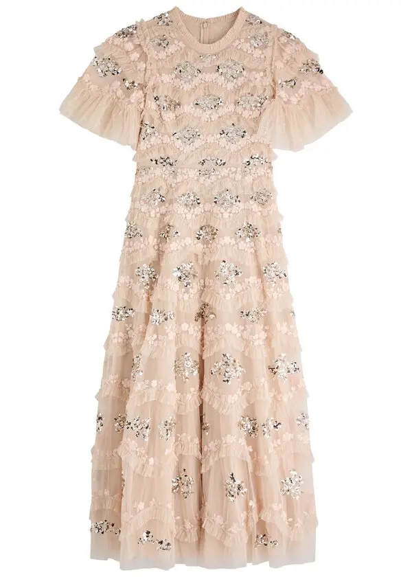NEEDLE & THREAD Daisy Wave Embellished Ruffled Tulle Gown