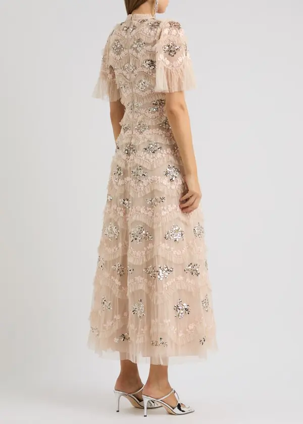 NEEDLE & THREAD Daisy Wave Embellished Ruffled Tulle Gown
