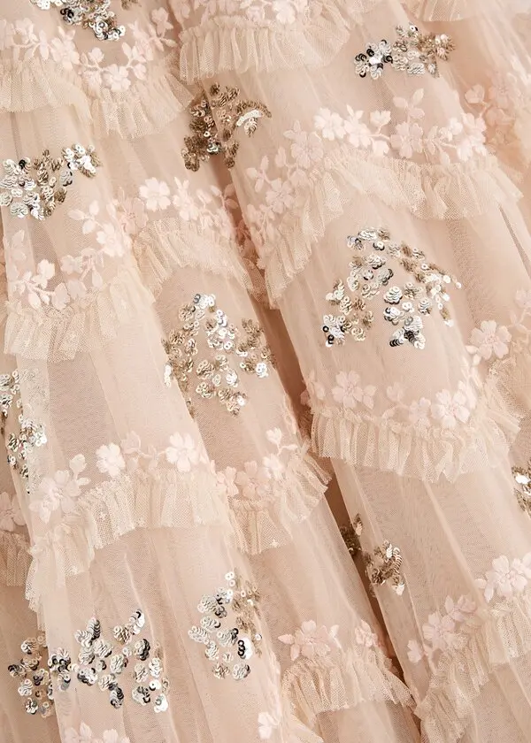 NEEDLE & THREAD Daisy Wave Embellished Ruffled Tulle Gown