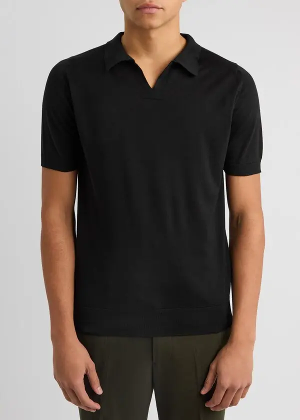John Smedley Donnelly Knitted Cotton Polo Shirt In Black - 40% Off