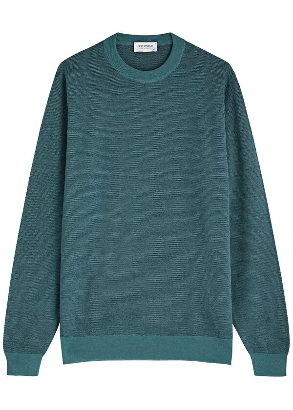 John Smedley Textured Wool Jumper - Blue