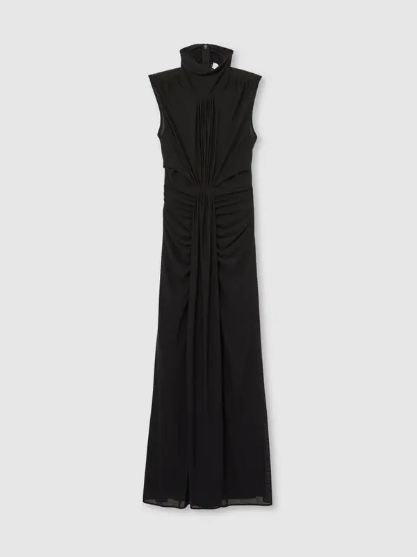 REISS Daniella Sheer Ruched Maxi Dress - Black