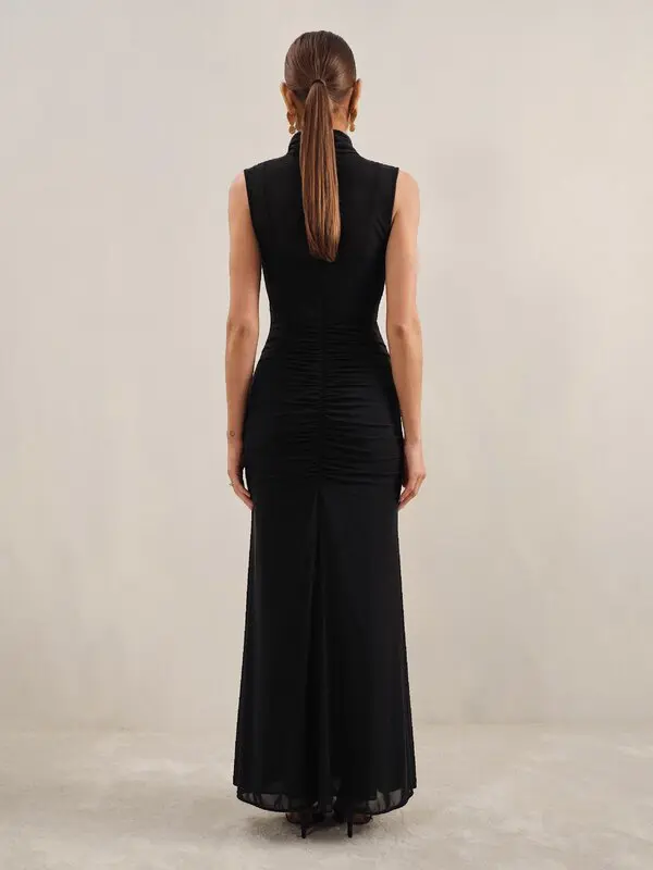 Reiss Ruched Sleeveless Maxi Dress - Black | Editorialist