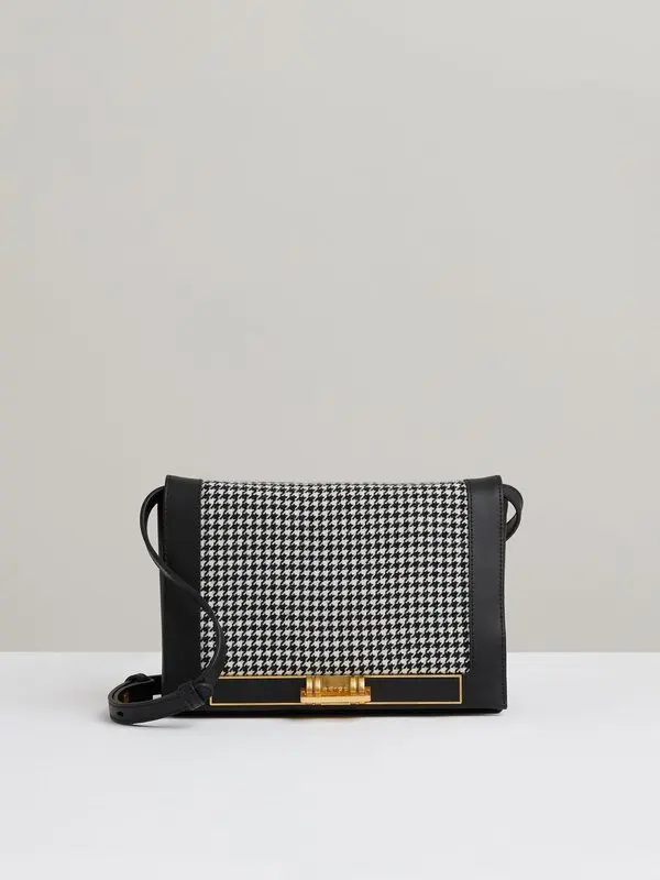 REISS Kora Leather And Dogtooth Wool Bag