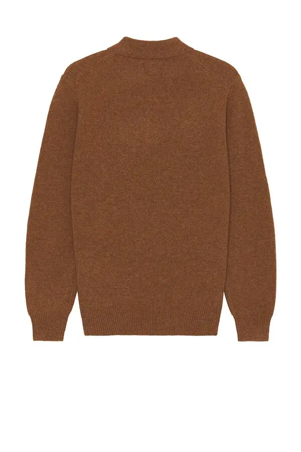 BEAMS Knit Polo 9g Sweater - Brown