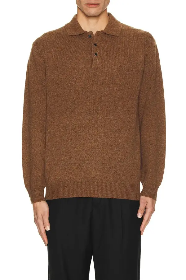 BEAMS Knit Polo 9g Sweater - Brown