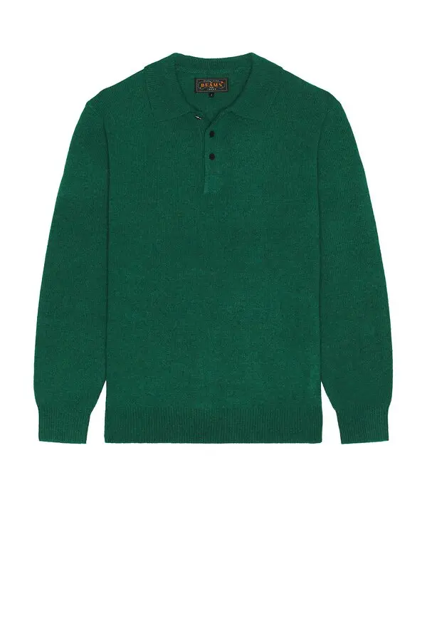 BEAMS Knit Polo 9g In Green - Bright Green