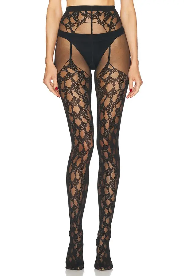 Wolford Floral Lace Suspender Tights In Black - 20% Off | Editorialist