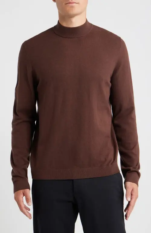 OPEN EDIT Solid Mock Neck Sweater - Brown Chicory