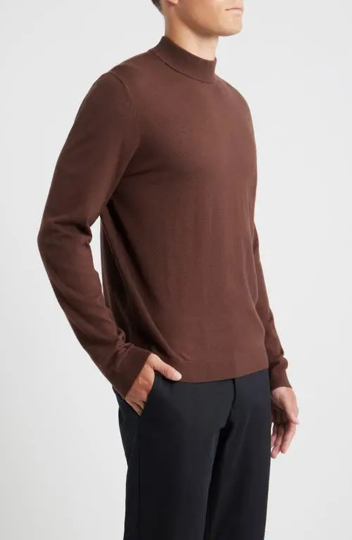 OPEN EDIT Solid Mock Neck Sweater - Brown Chicory